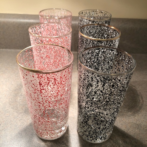 Dining | Midcentury Vintage Speckled Confetti Glassware Set Of 6 | Poshmark